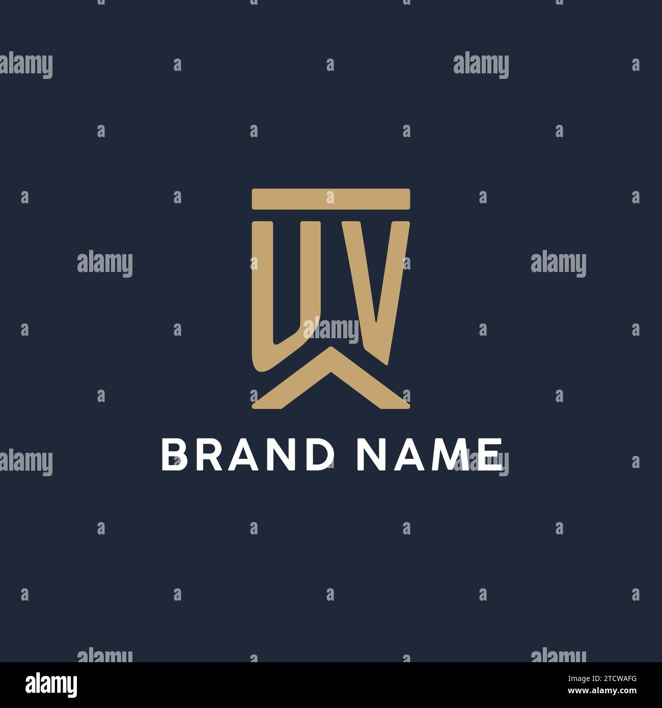 UV initial monogram logo design in a rectangular style with curved side ...