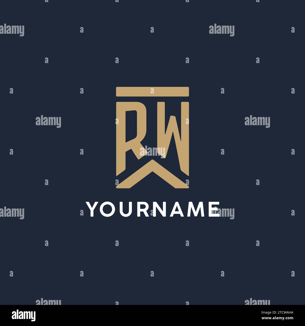 RW initial monogram logo design in a rectangular style with curved side ...