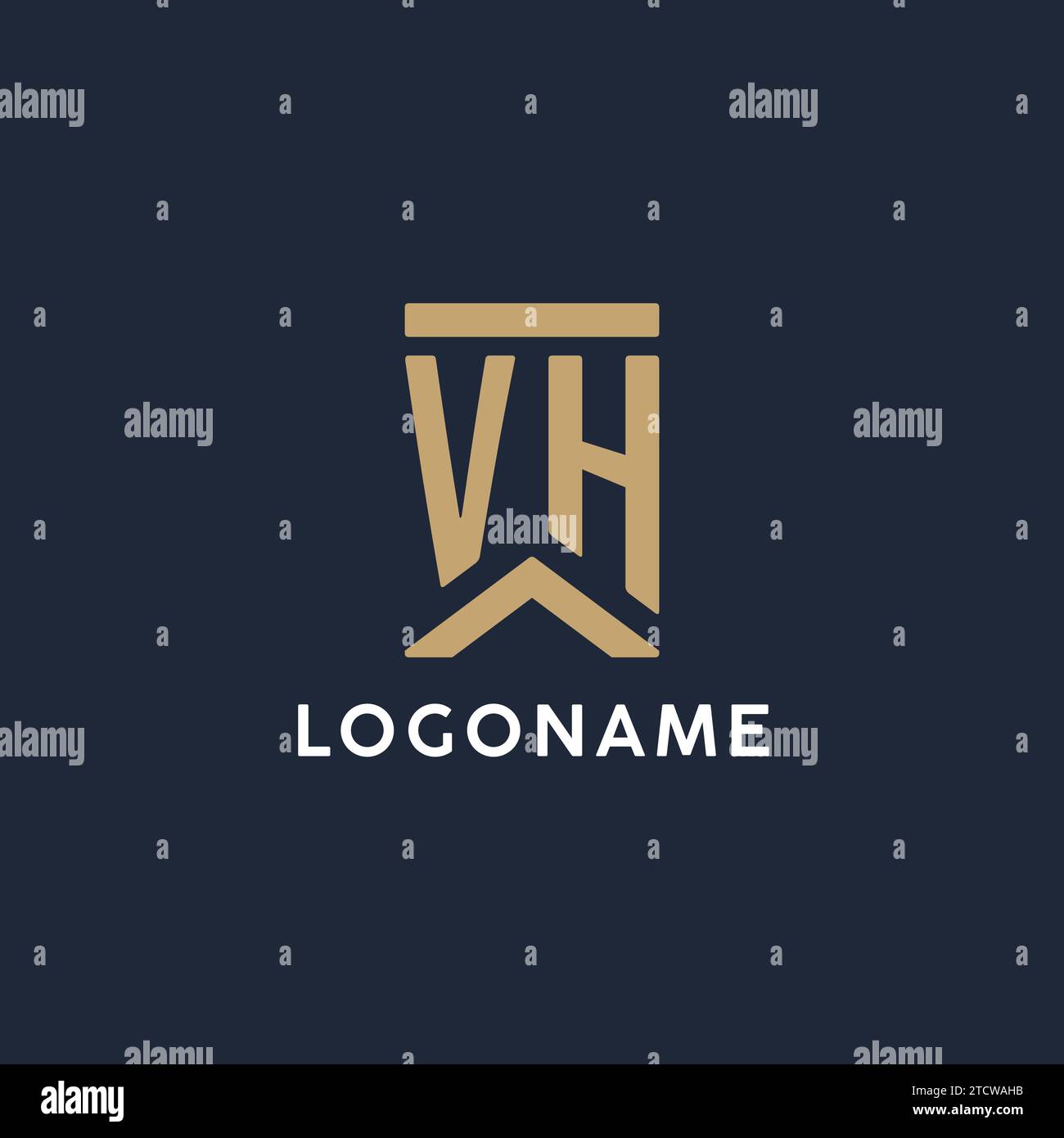 VH initial monogram logo design in a rectangular style with curved side ...