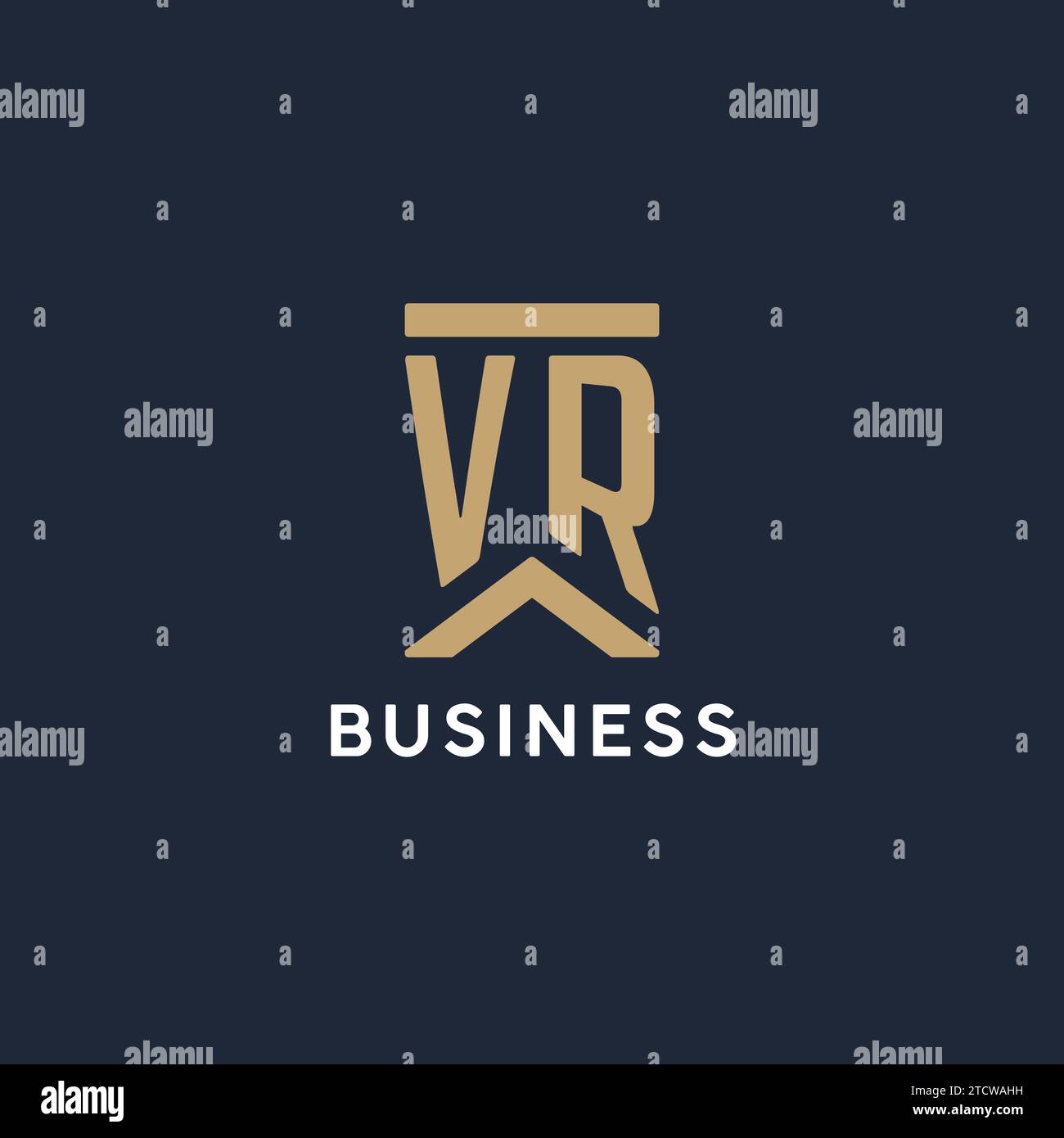 VR initial monogram logo design in a rectangular style with curved side ...