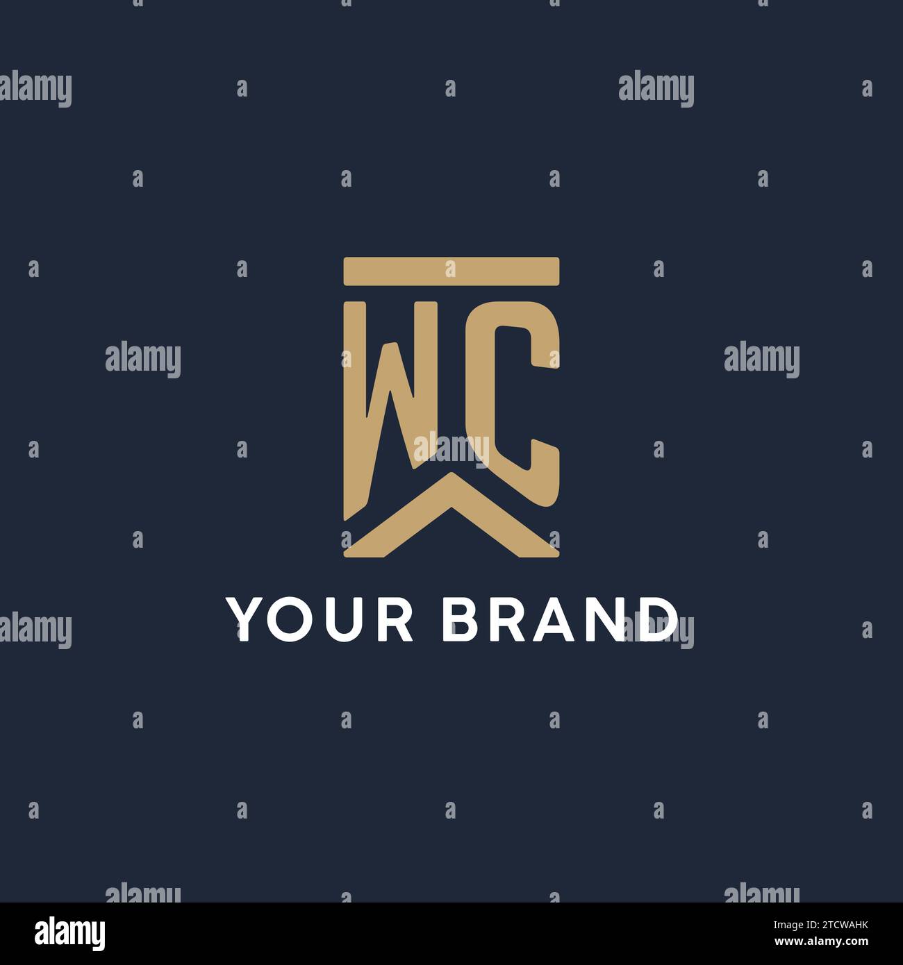 WC initial monogram logo design in a rectangular style with curved side ...