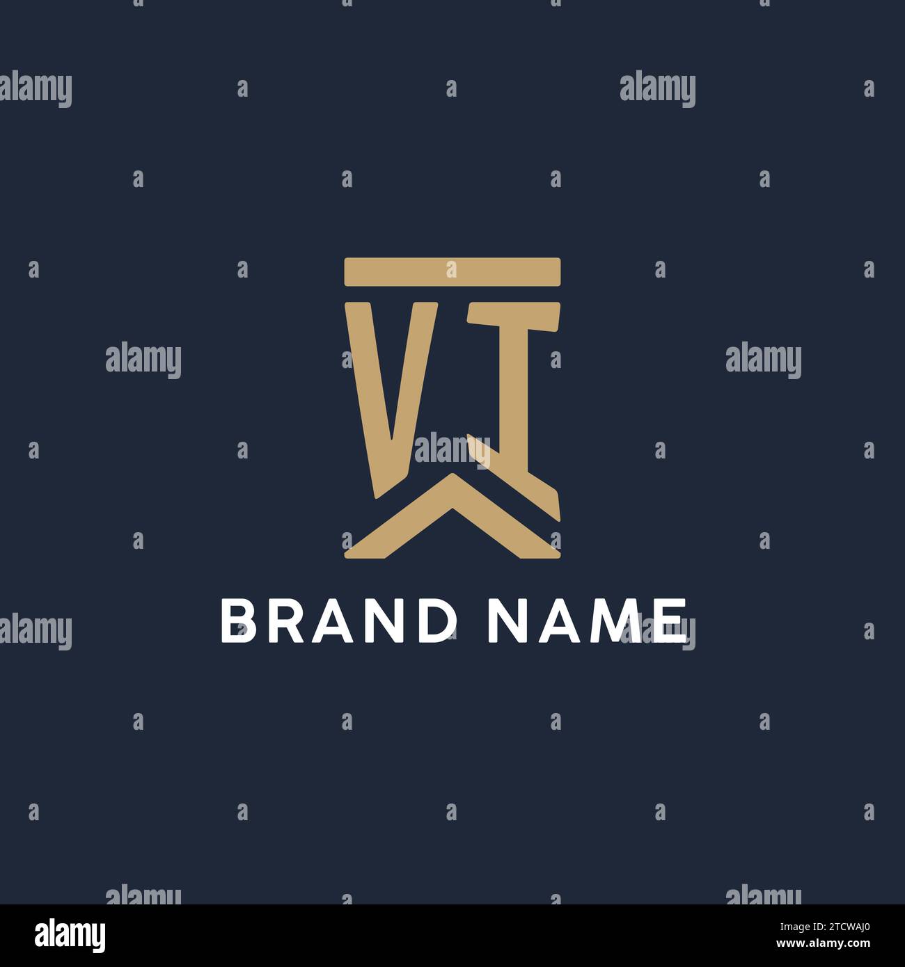 VI initial monogram logo design in a rectangular style with curved side ...