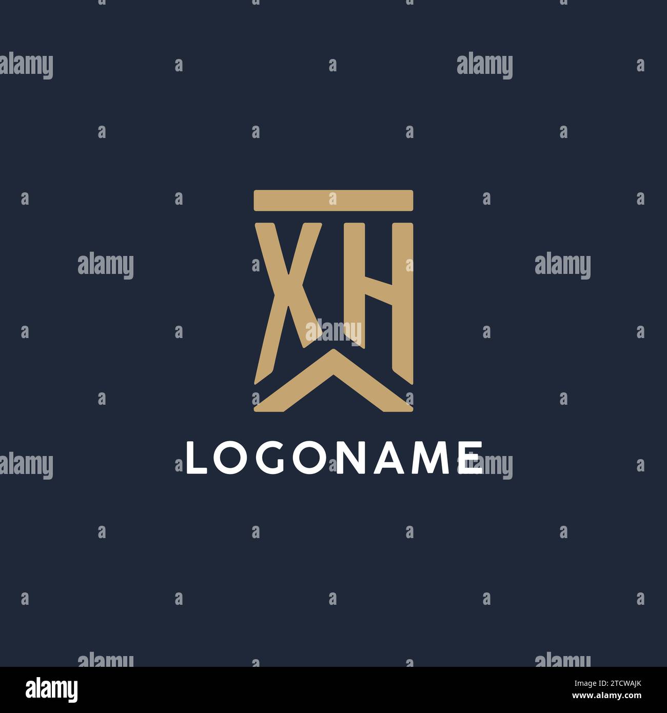 XH initial monogram logo design in a rectangular style with curved side ...