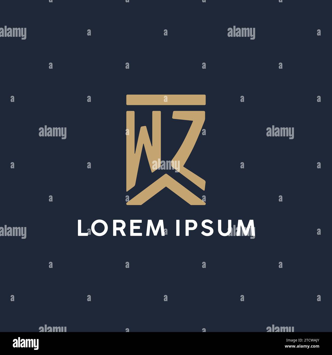 WZ initial monogram logo design in a rectangular style with curved side ...