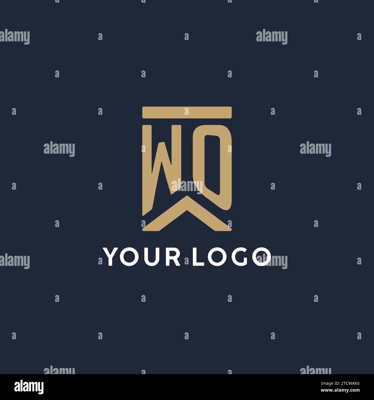 WO initial monogram logo design in a rectangular style with curved side ...