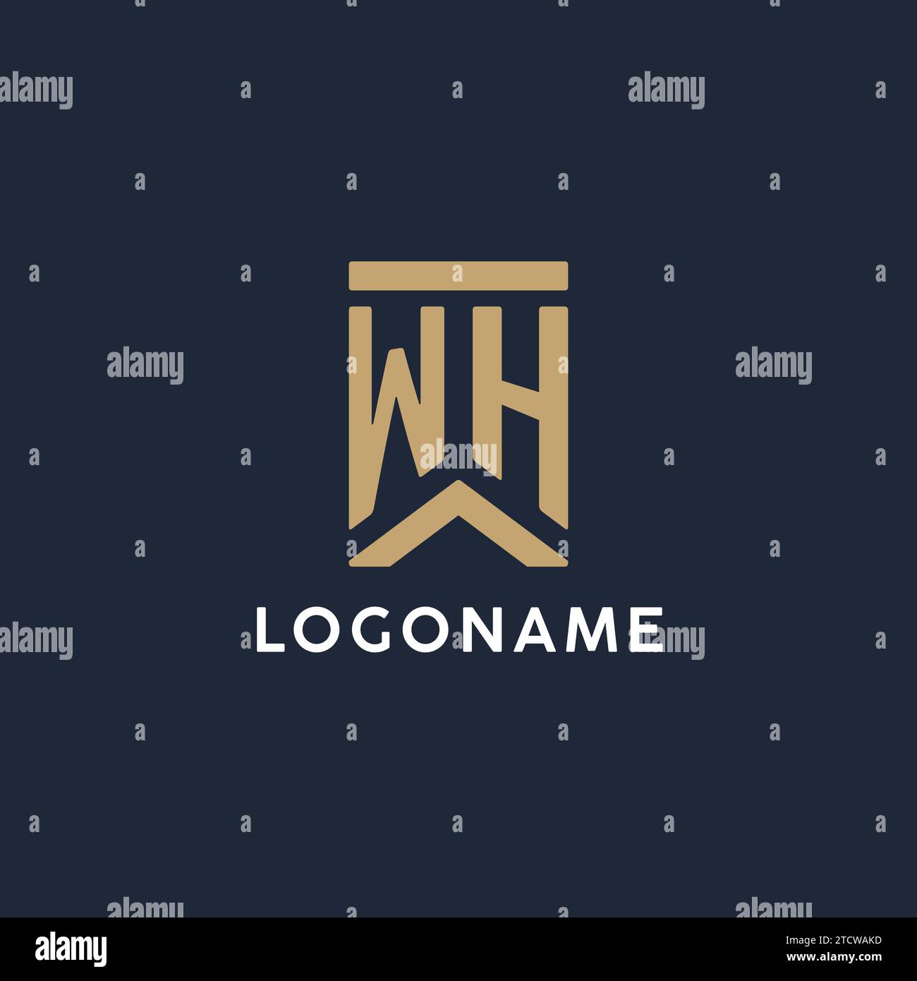 WH initial monogram logo design in a rectangular style with curved side ...