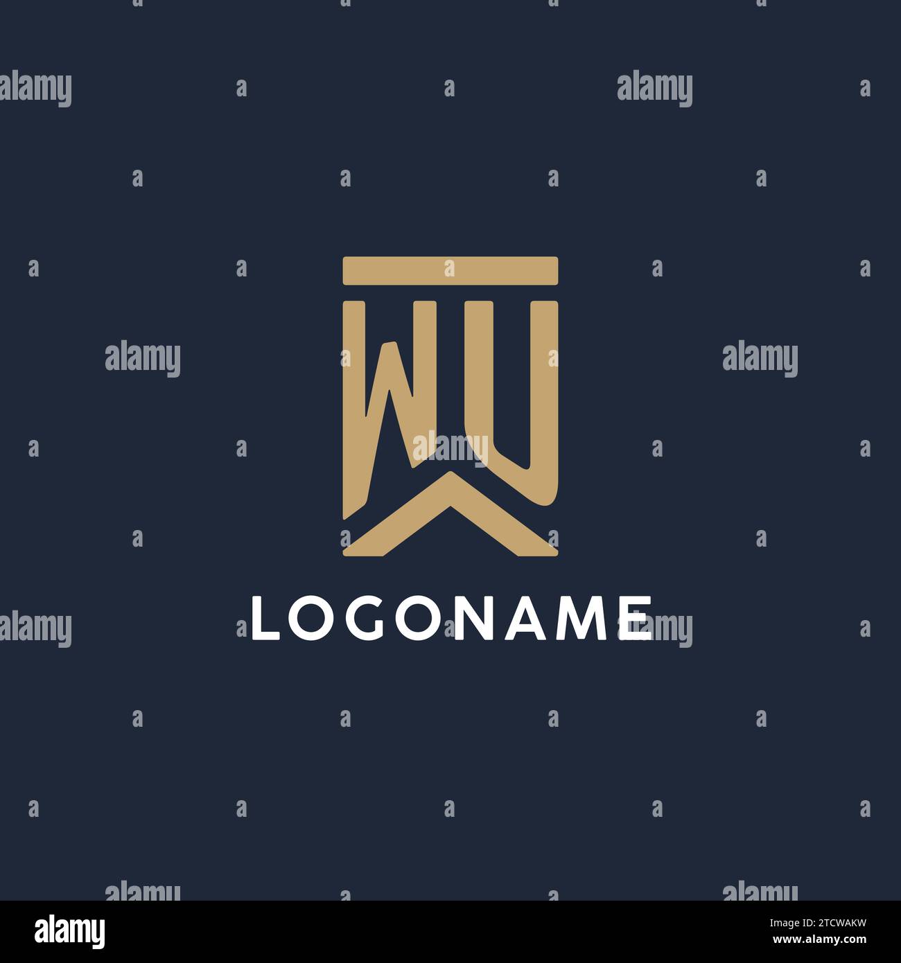 WU initial monogram logo design in a rectangular style with curved side ...
