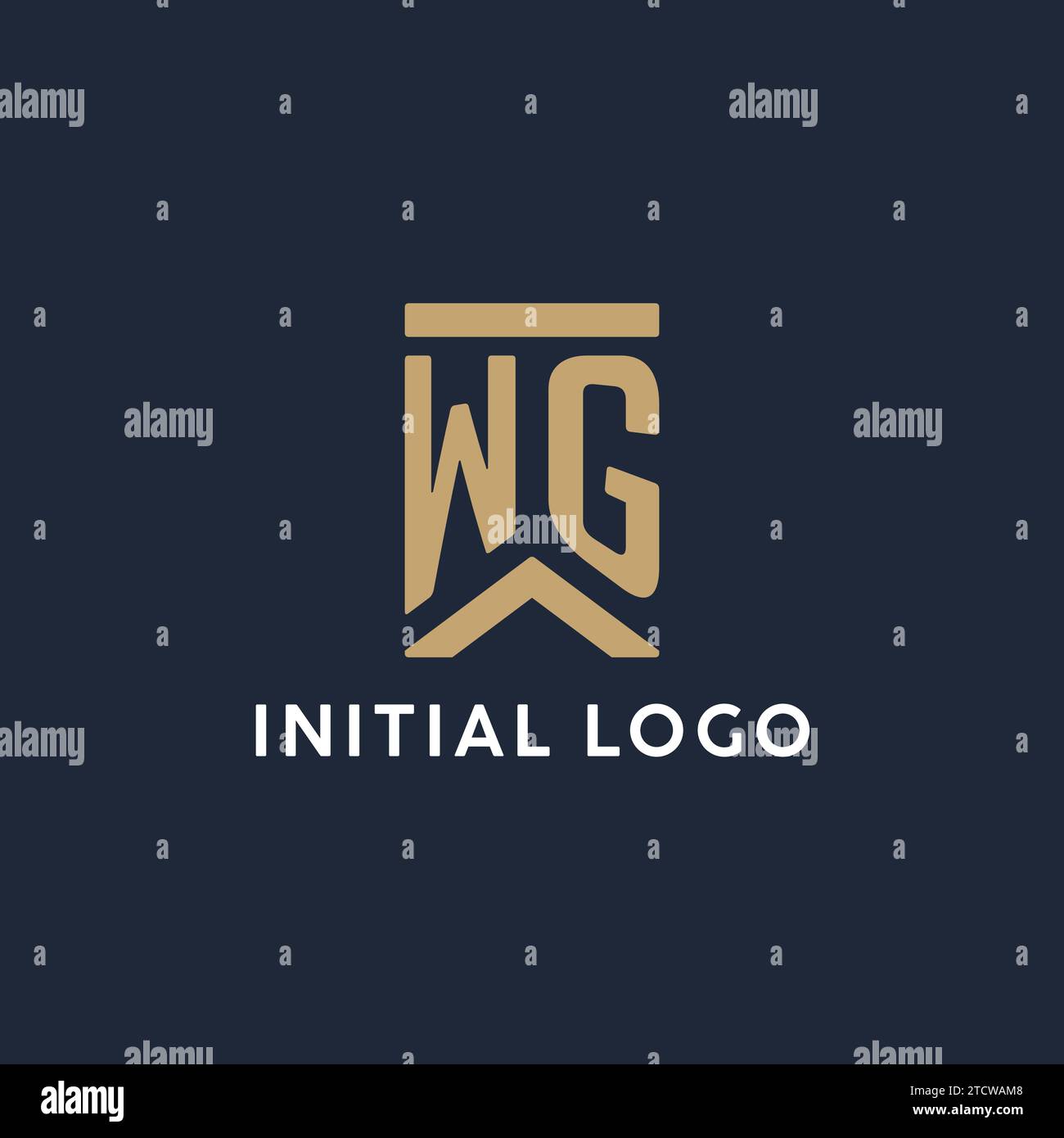 WG initial monogram logo design in a rectangular style with curved side ...
