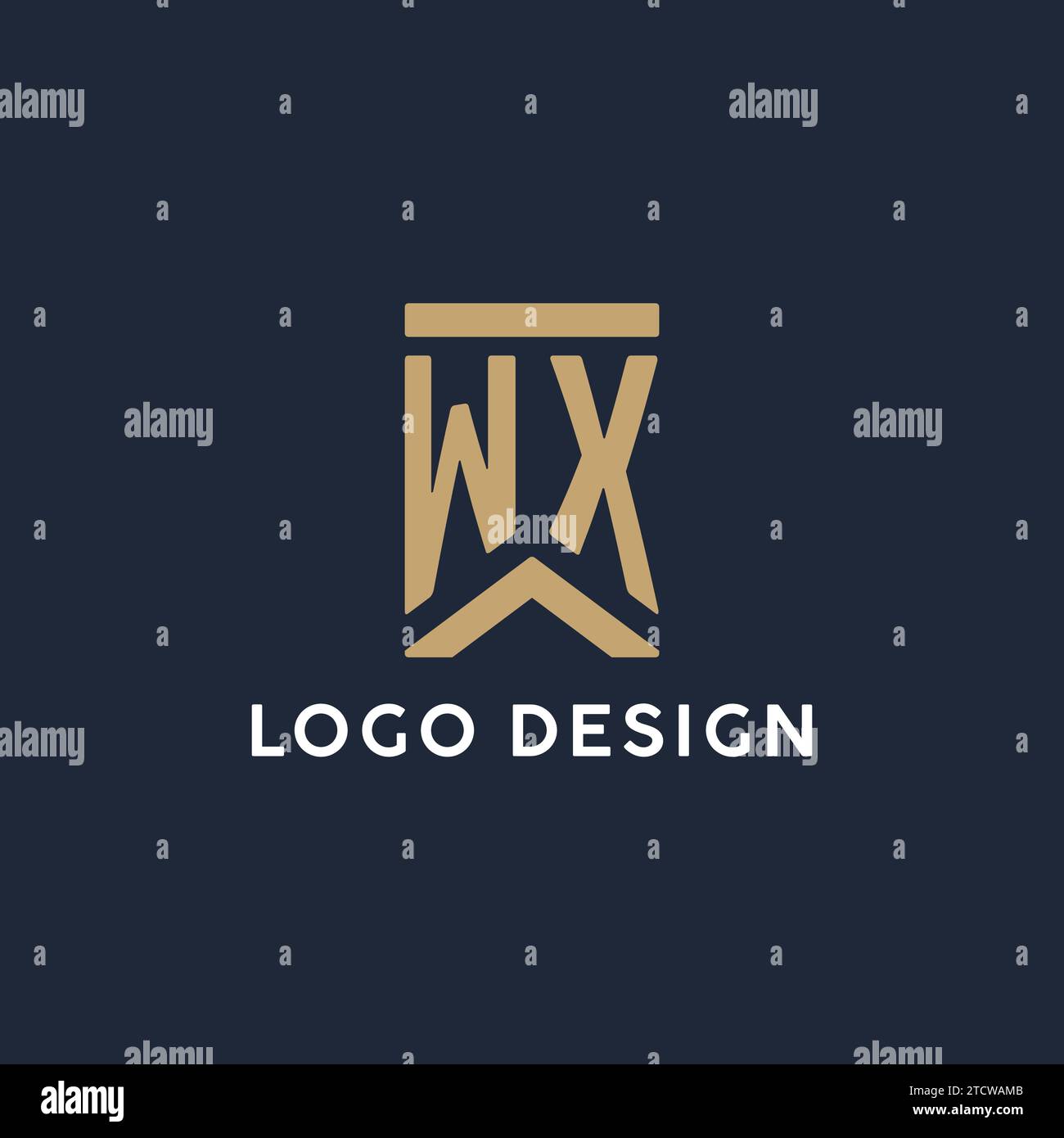 WX initial monogram logo design in a rectangular style with curved side ...