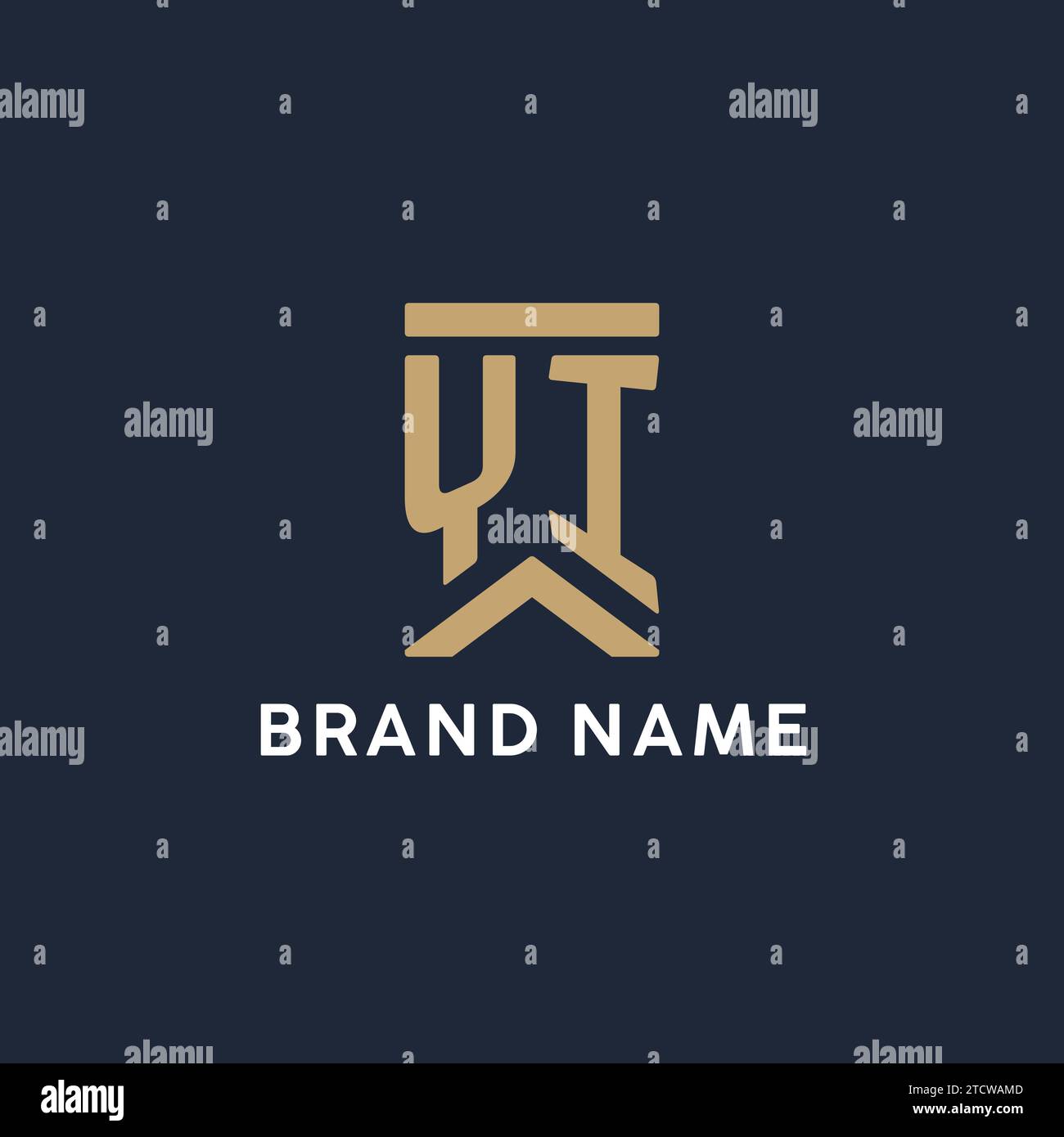YI initial monogram logo design in a rectangular style with curved side ...