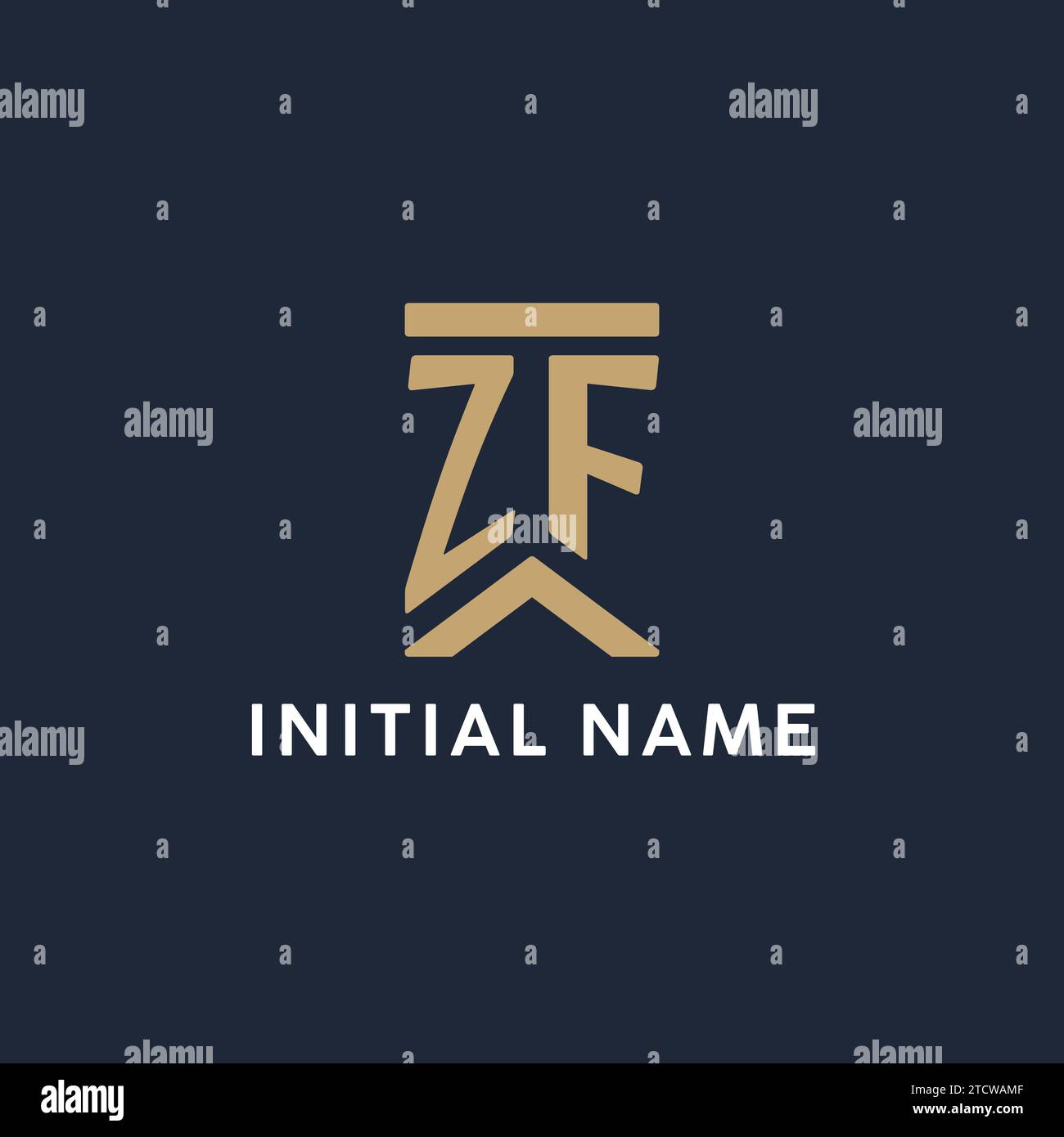 ZF initial monogram logo design in a rectangular style with curved side ...