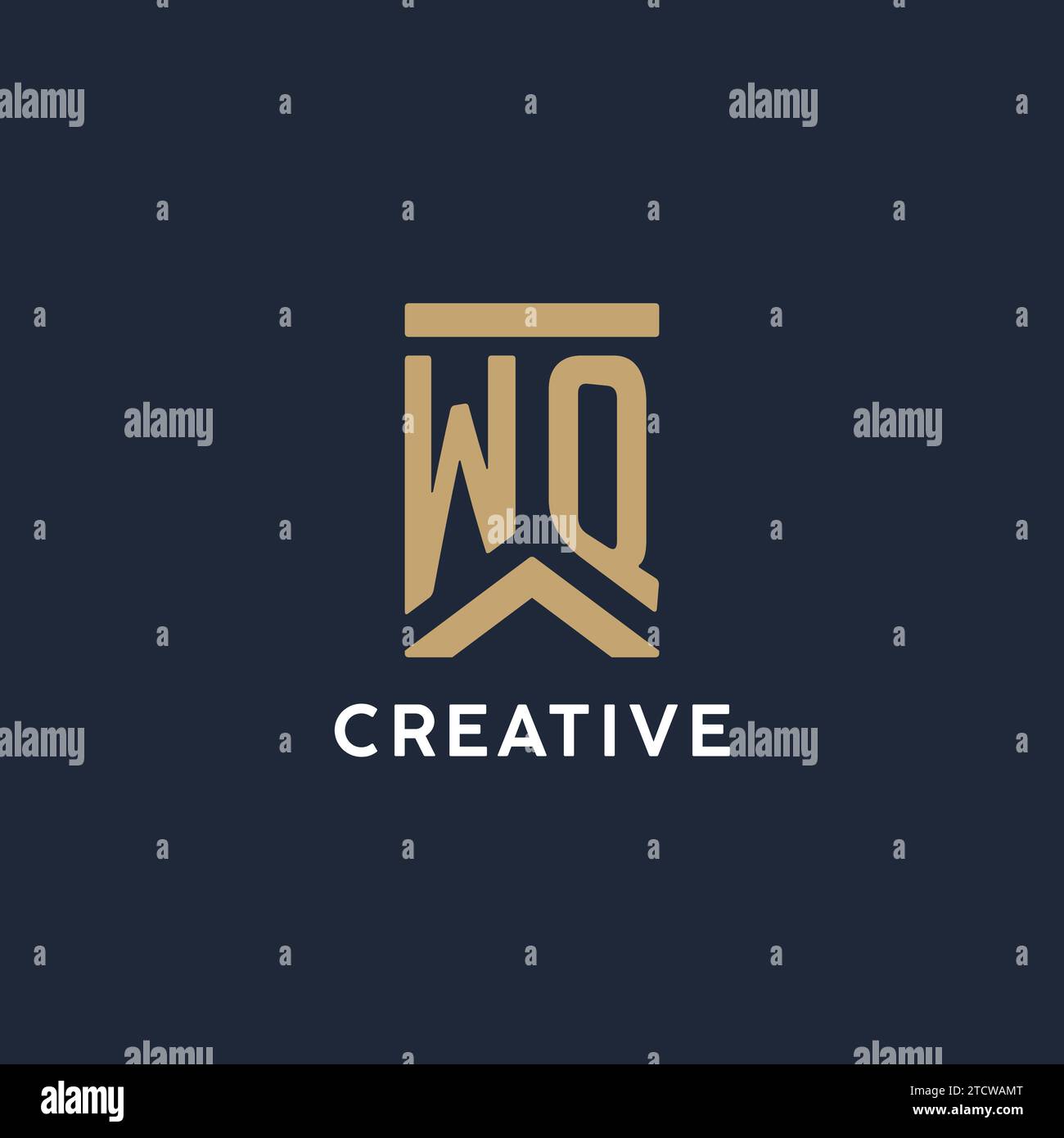 WQ initial monogram logo design in a rectangular style with curved side ...