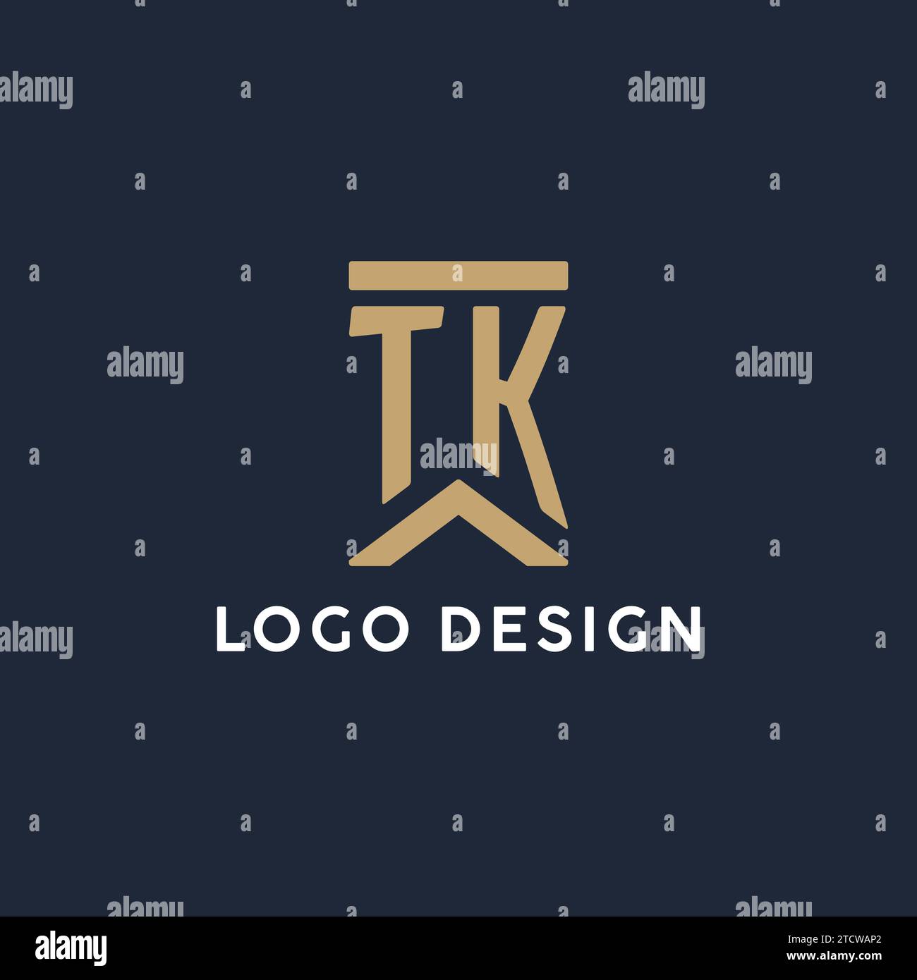 TK initial monogram logo design in a rectangular style with curved side ...