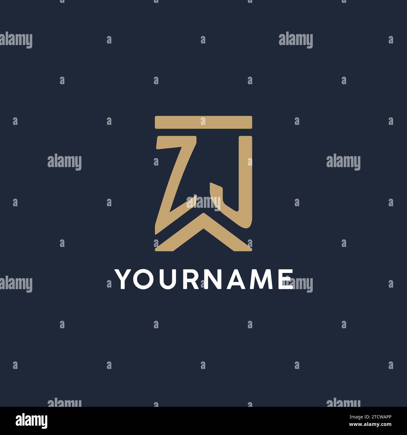 ZJ initial monogram logo design in a rectangular style with curved side ...