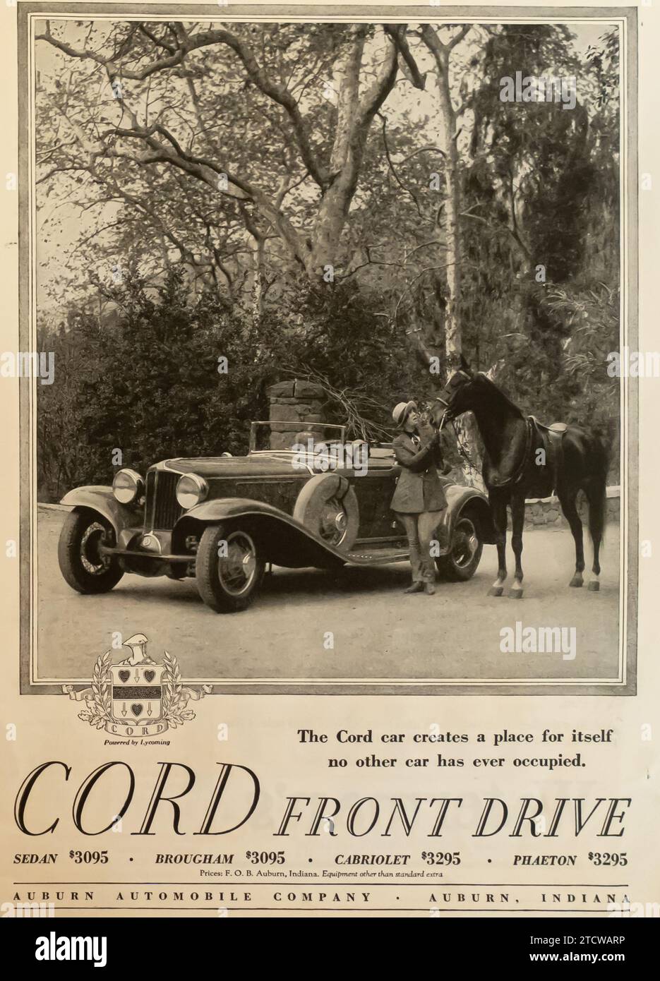 1929 CORD front drive car ad. Auburn automobile company Indiana Stock ...