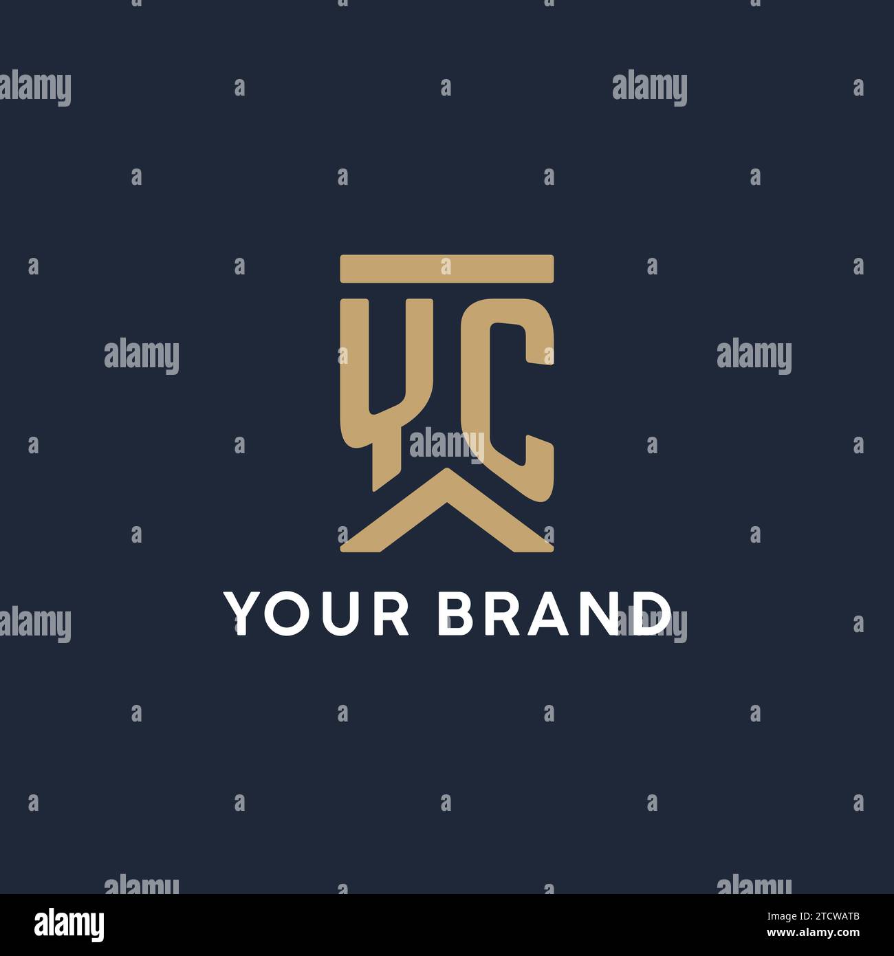 YC initial monogram logo design in a rectangular style with curved side ...