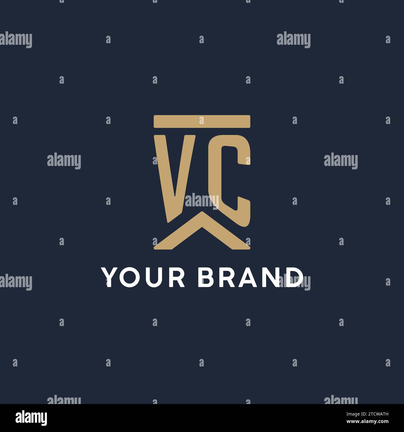 VC initial monogram logo design in a rectangular style with curved side ...
