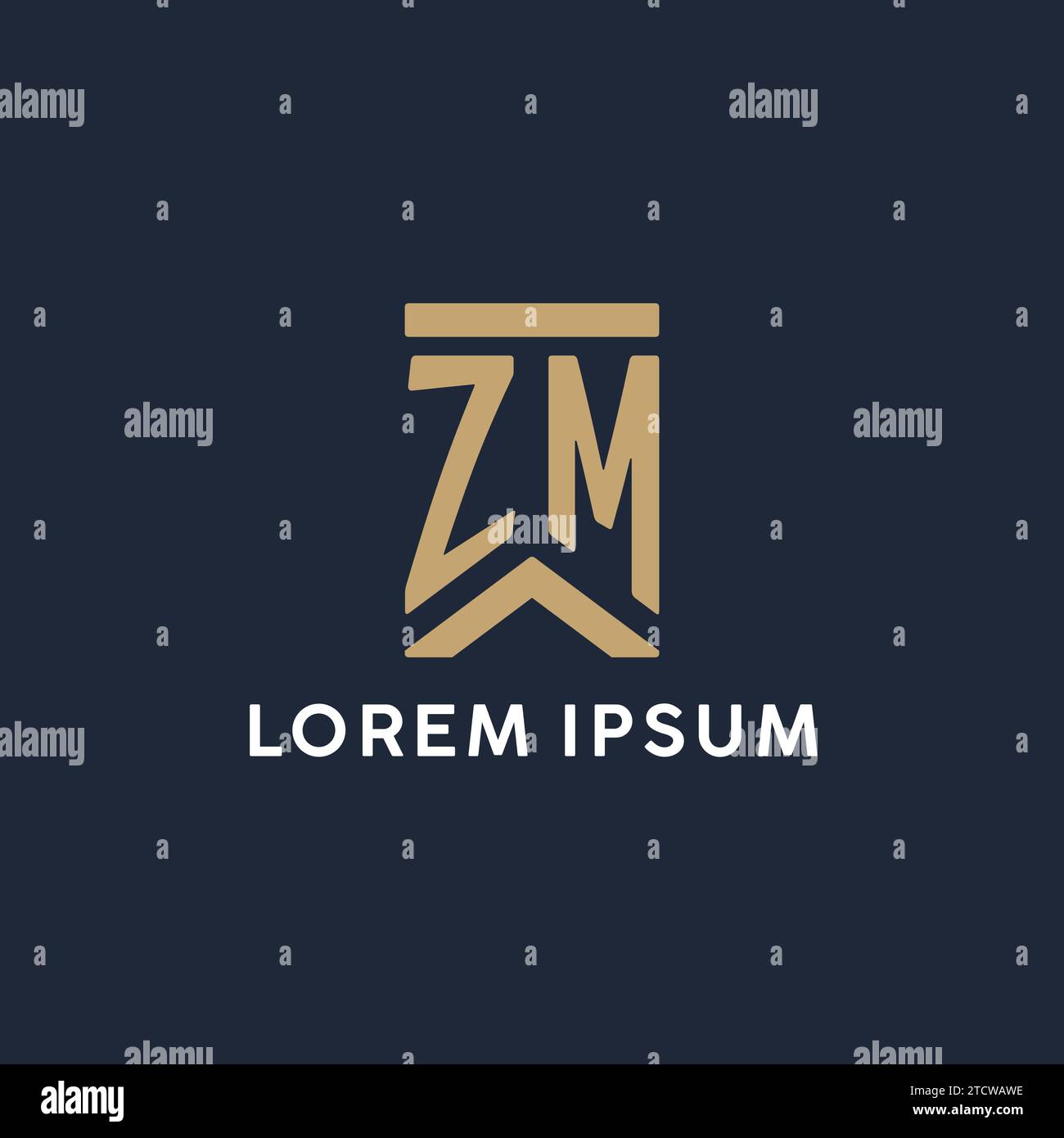 ZM initial monogram logo design in a rectangular style with curved side ...