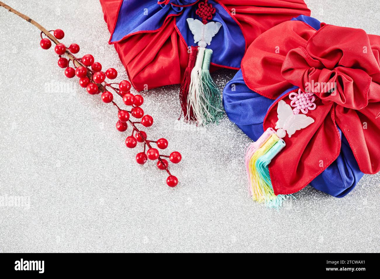Happy Seollal, Korean New Year. Korean traditional wrapping decorated ...