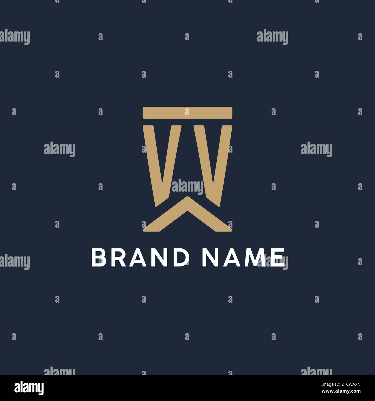 VV initial monogram logo design in a rectangular style with curved side ...