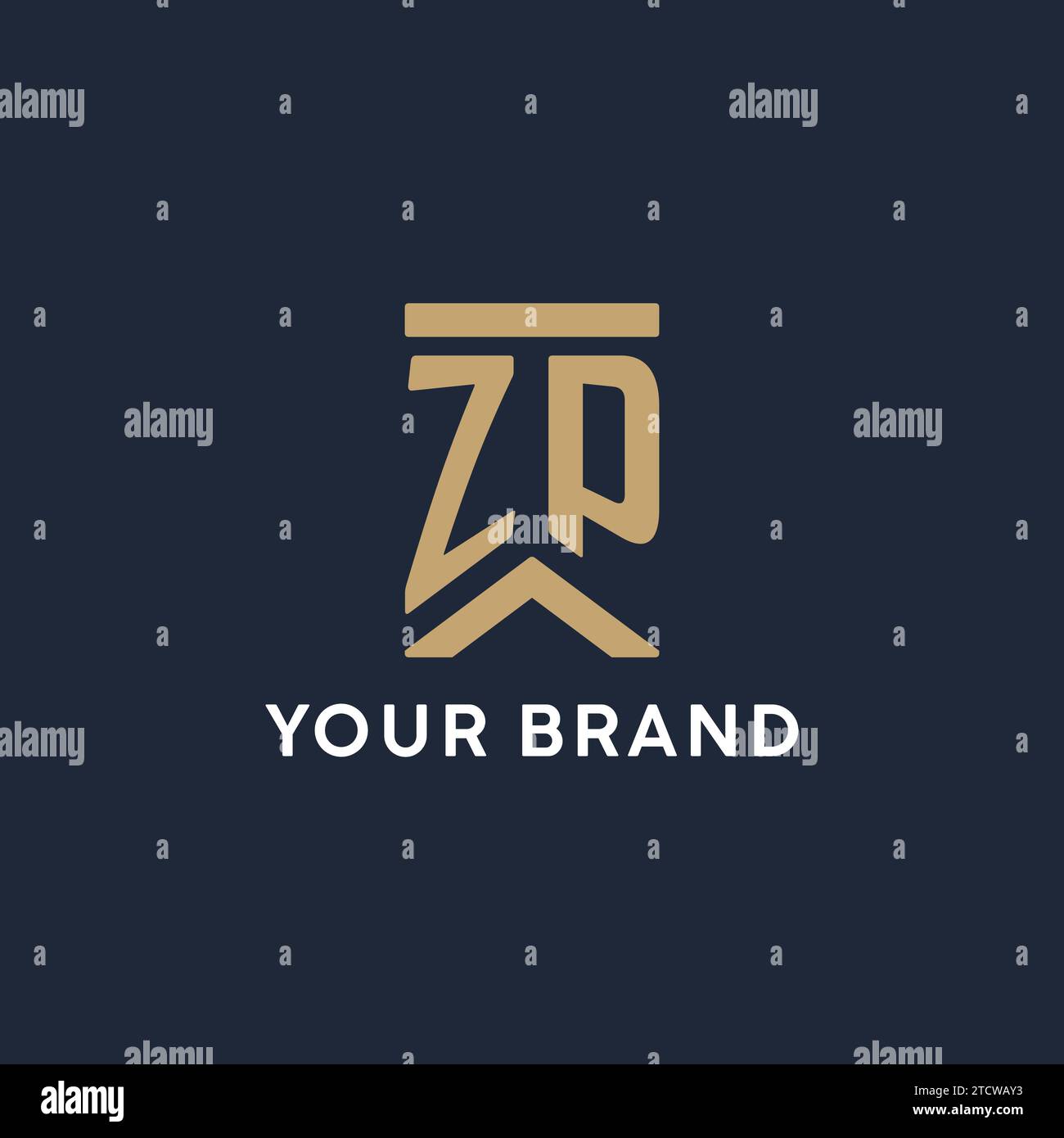 ZP initial monogram logo design in a rectangular style with curved side ...