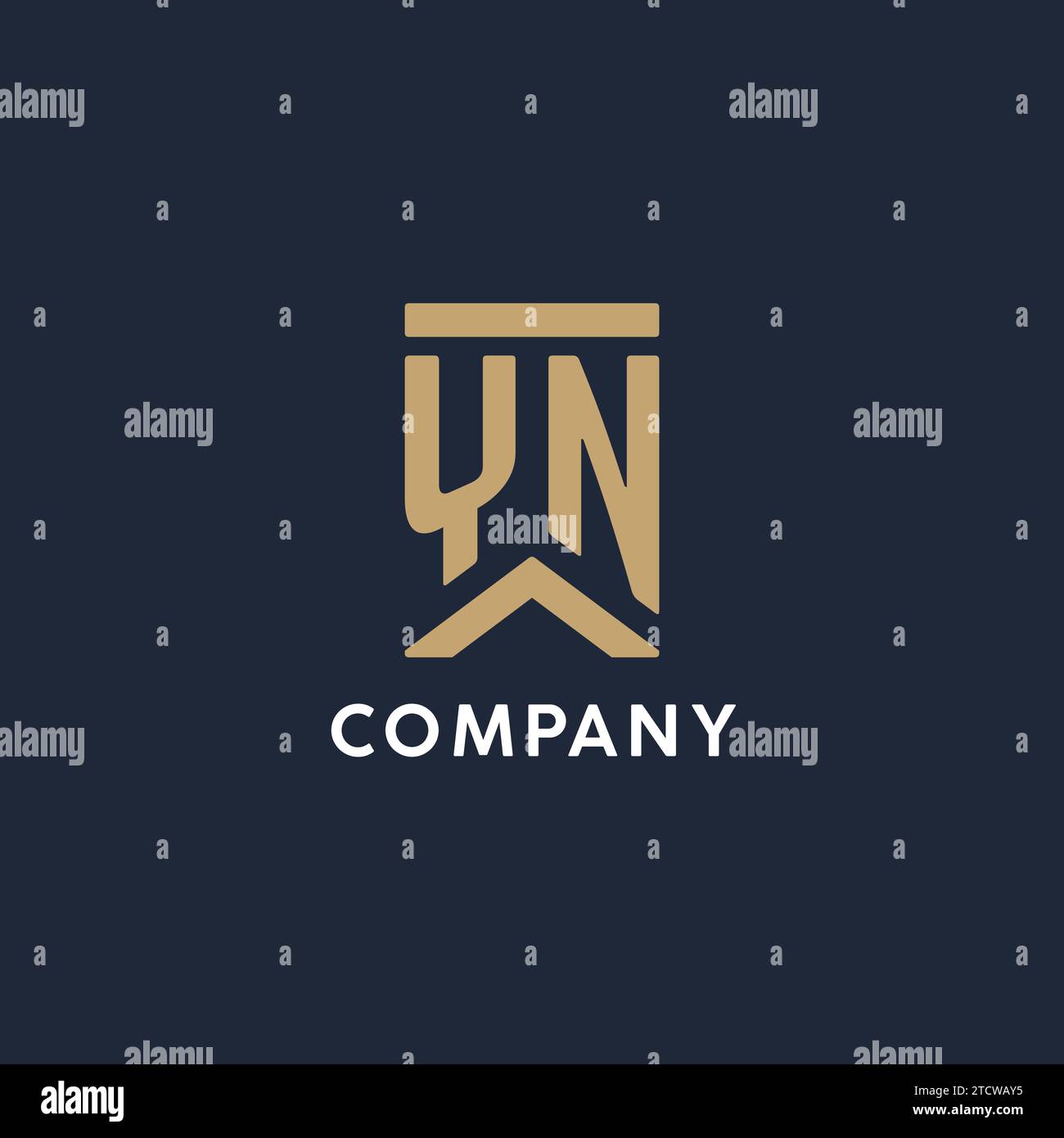 YN initial monogram logo design in a rectangular style with curved side ...