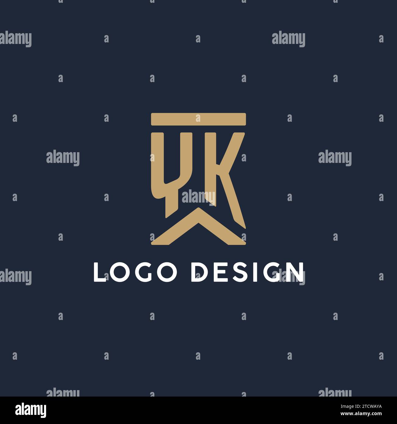 YK initial monogram logo design in a rectangular style with curved side ...