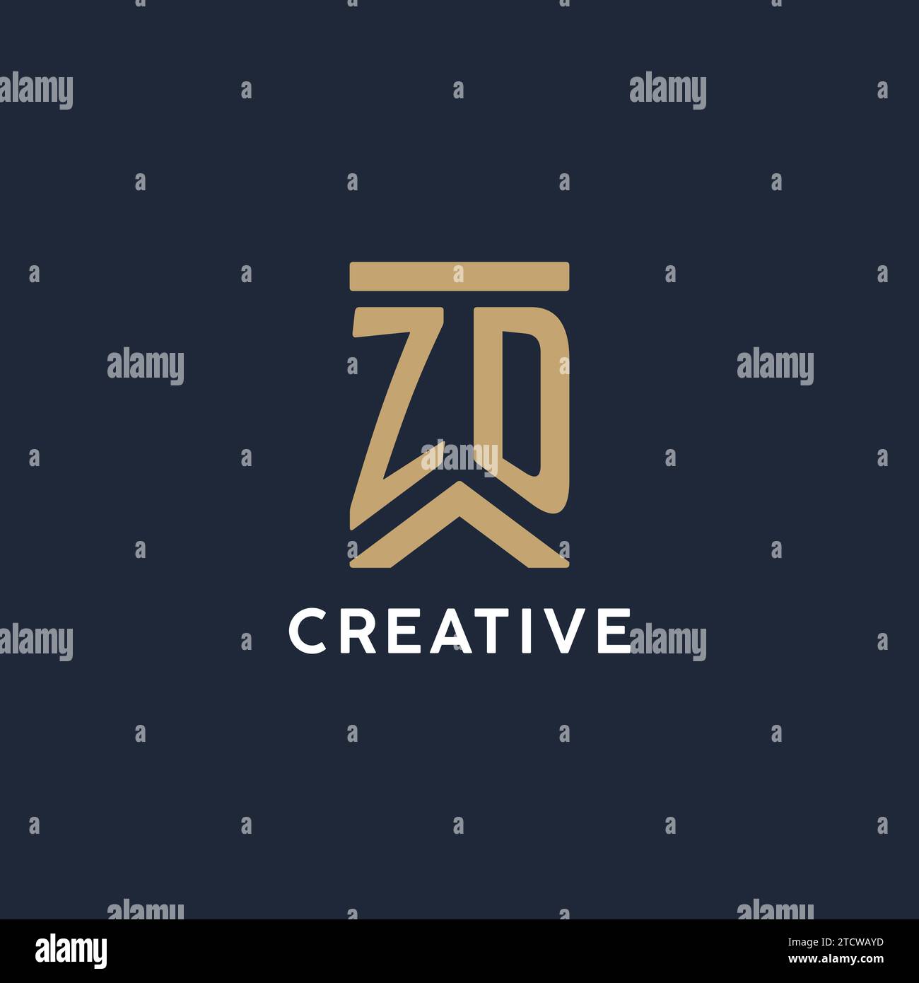 ZD initial monogram logo design in a rectangular style with curved side ...