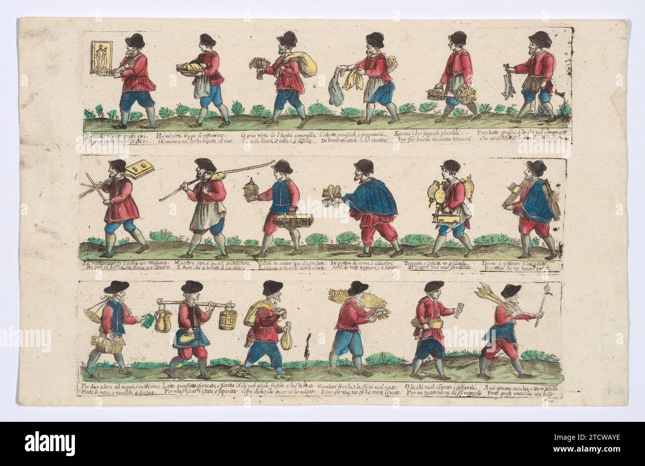 Unnumbered plate depicting the trades of Rome, here including vendors ...