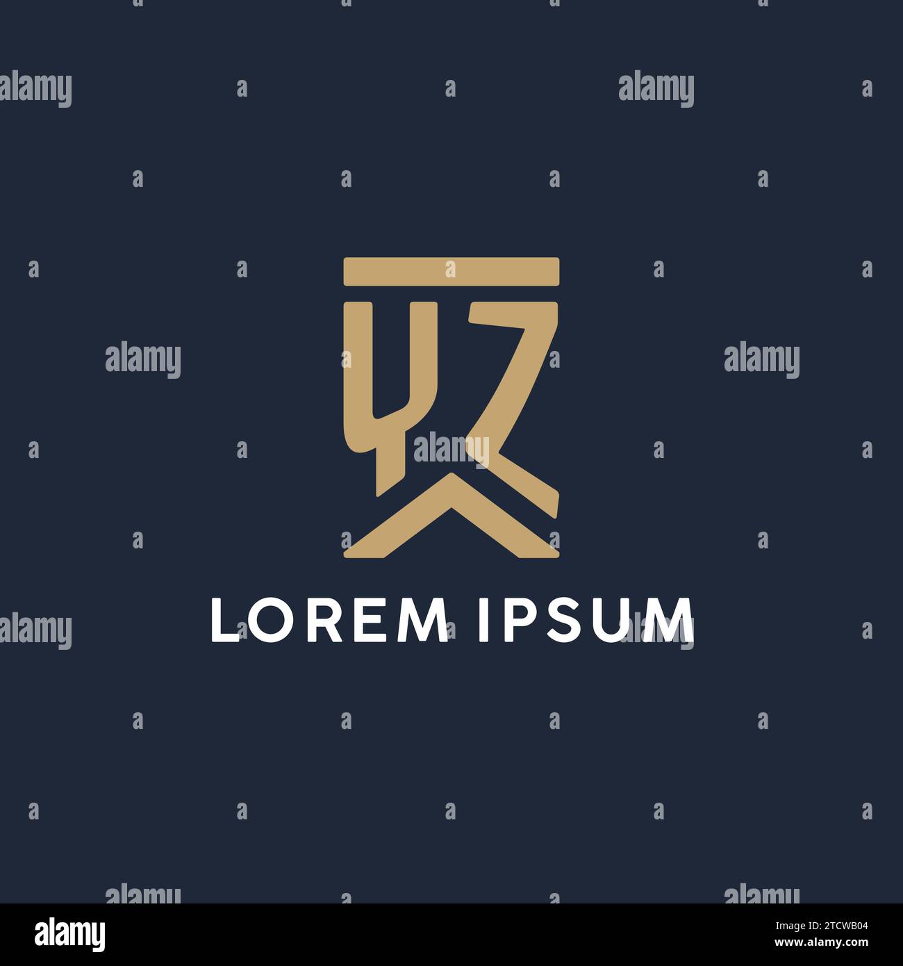 YZ initial monogram logo design in a rectangular style with curved side ...