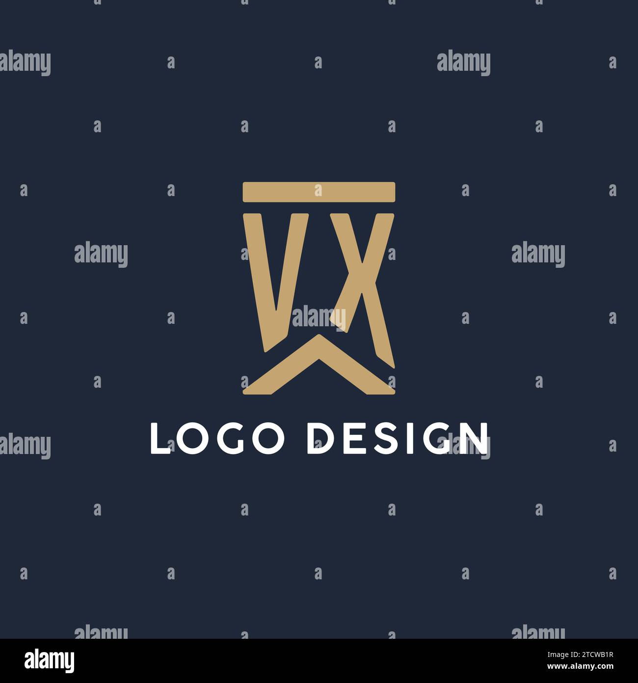 VX initial monogram logo design in a rectangular style with curved side ...