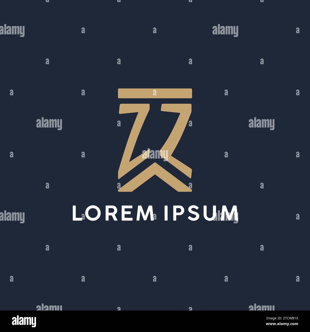 ZZ initial monogram logo design in a rectangular style with curved side ...