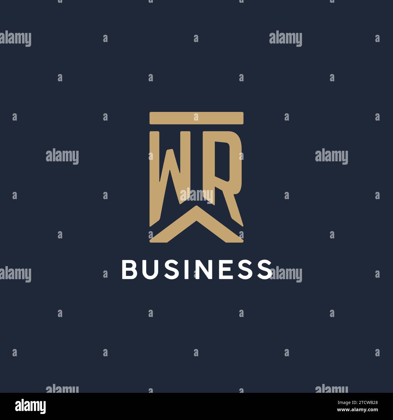 WR initial monogram logo design in a rectangular style with curved side ...
