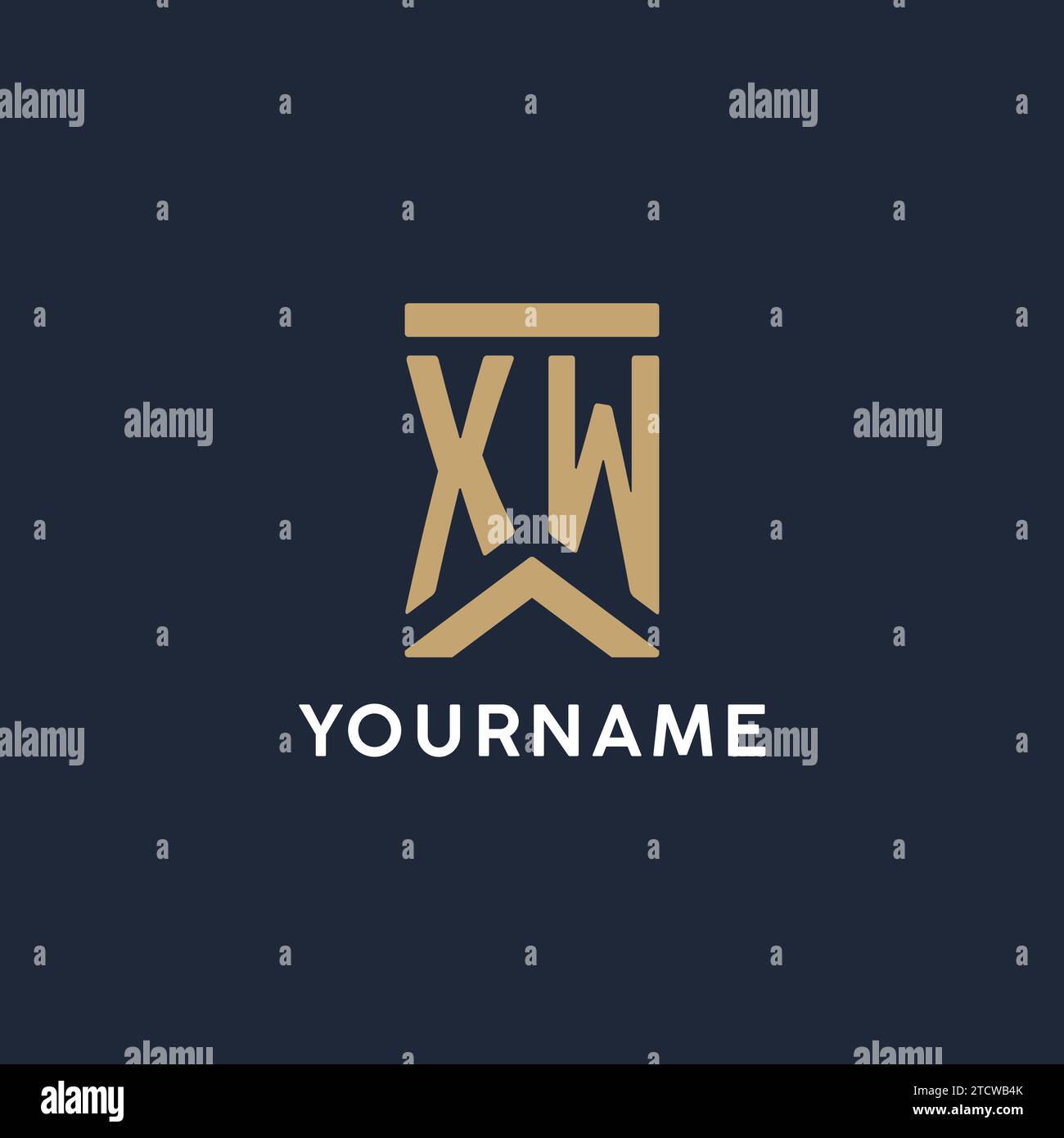 XW initial monogram logo design in a rectangular style with curved side ...