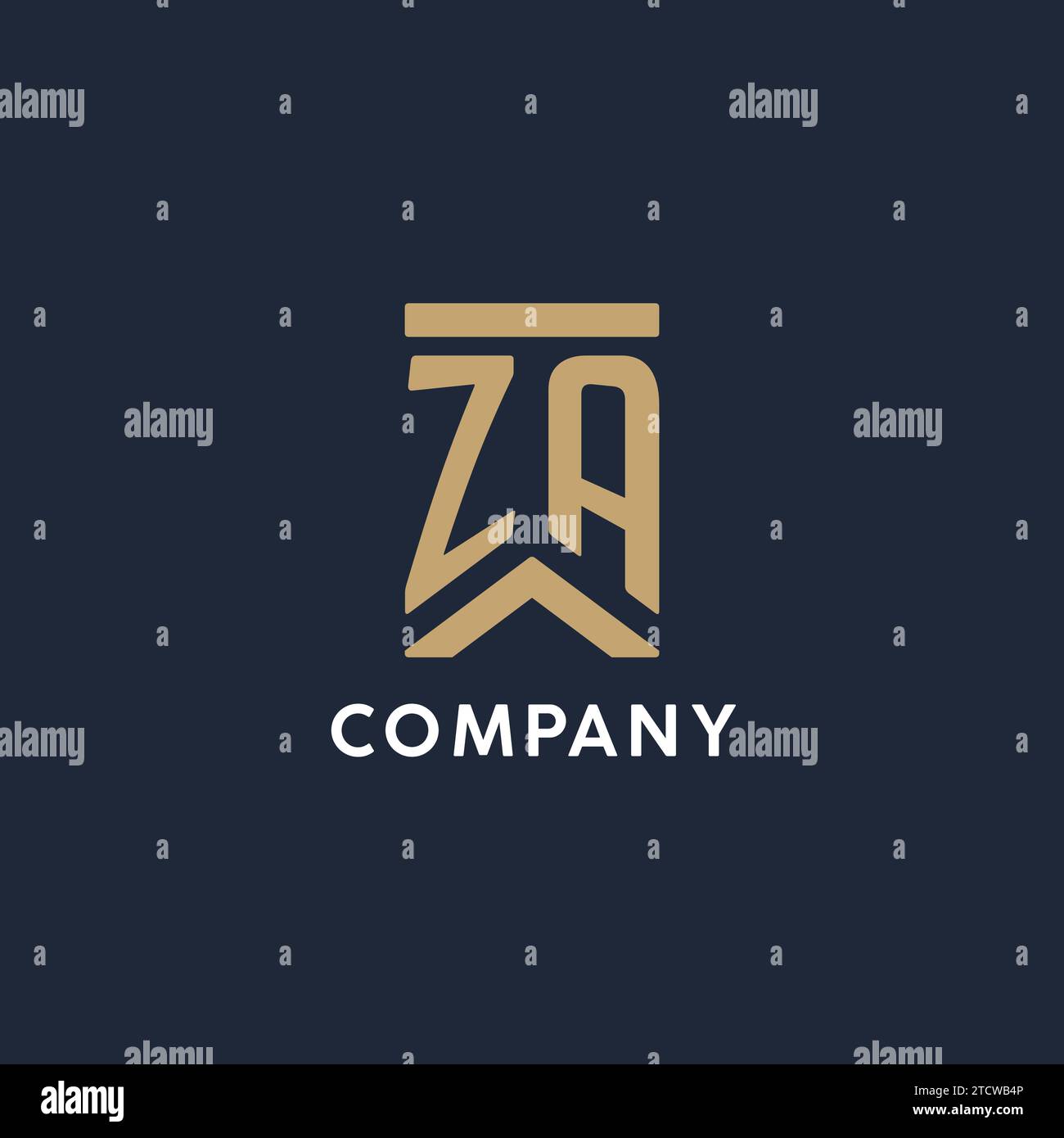 ZA initial monogram logo design in a rectangular style with curved side ...