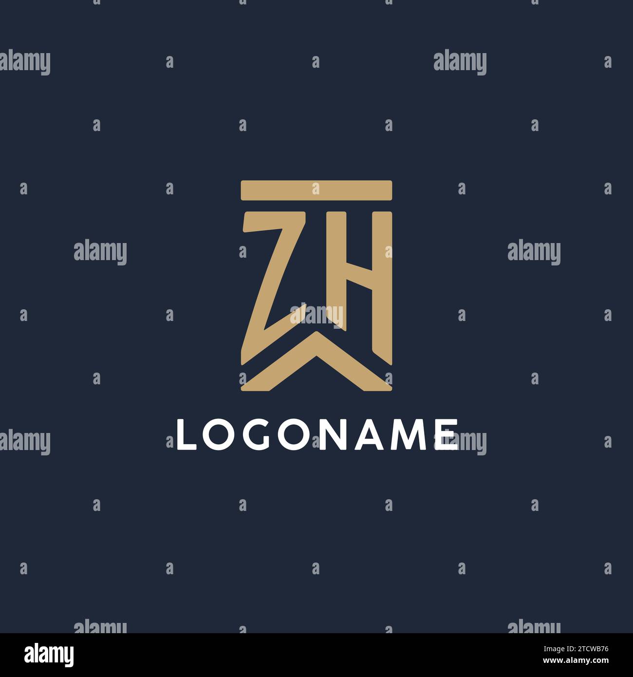 ZH initial monogram logo design in a rectangular style with curved side ...