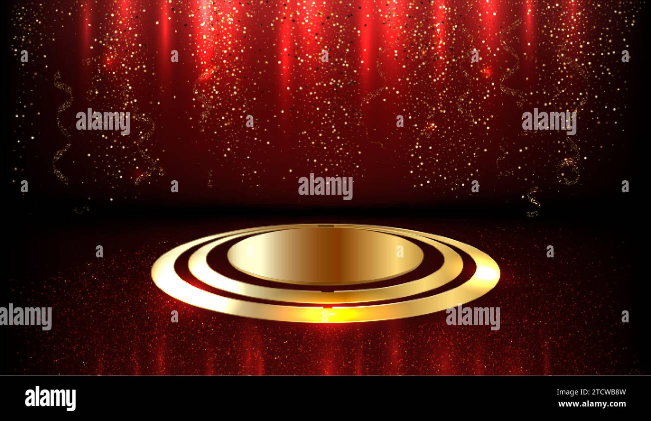 Gold round podium on red background for product promotion. Vector ...