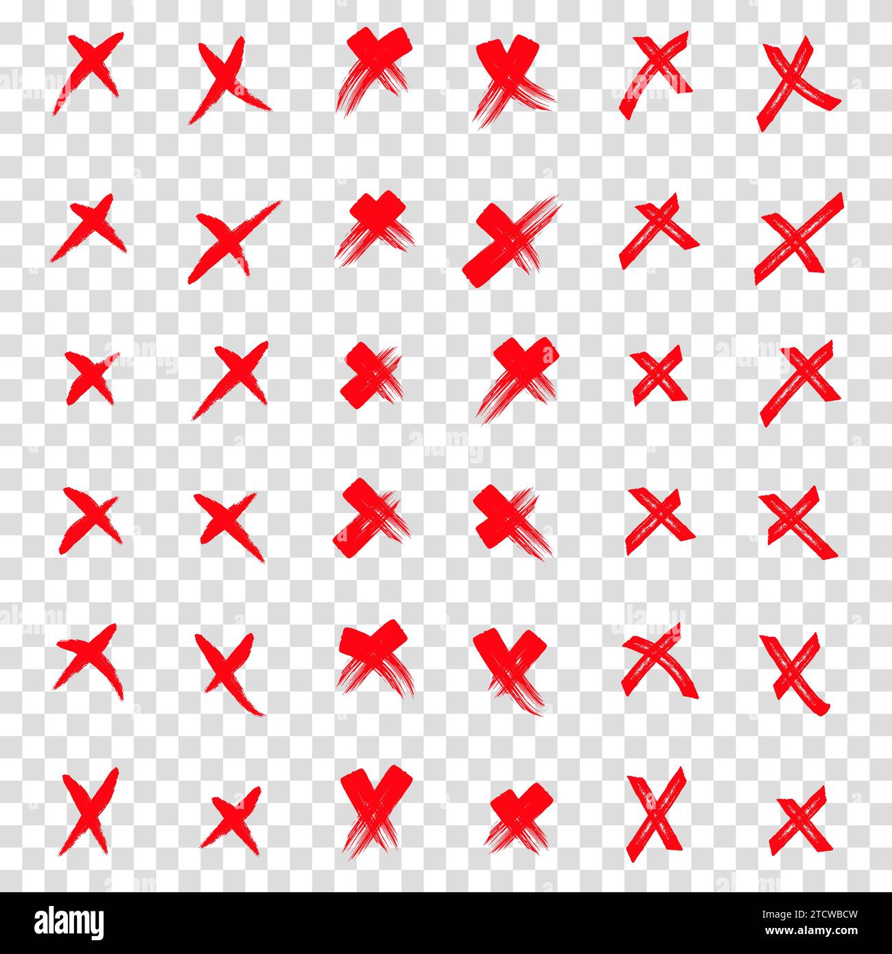 Grunge set X. Set red shapes on a isolation transparent background. X ...