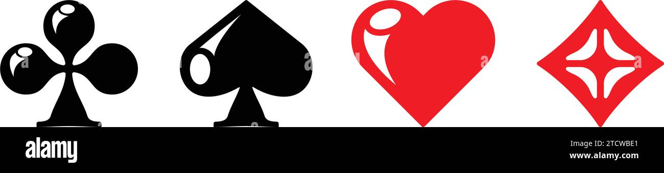 Set of playing card suits in black and red. Diamonds, Hearts, Clubs ...