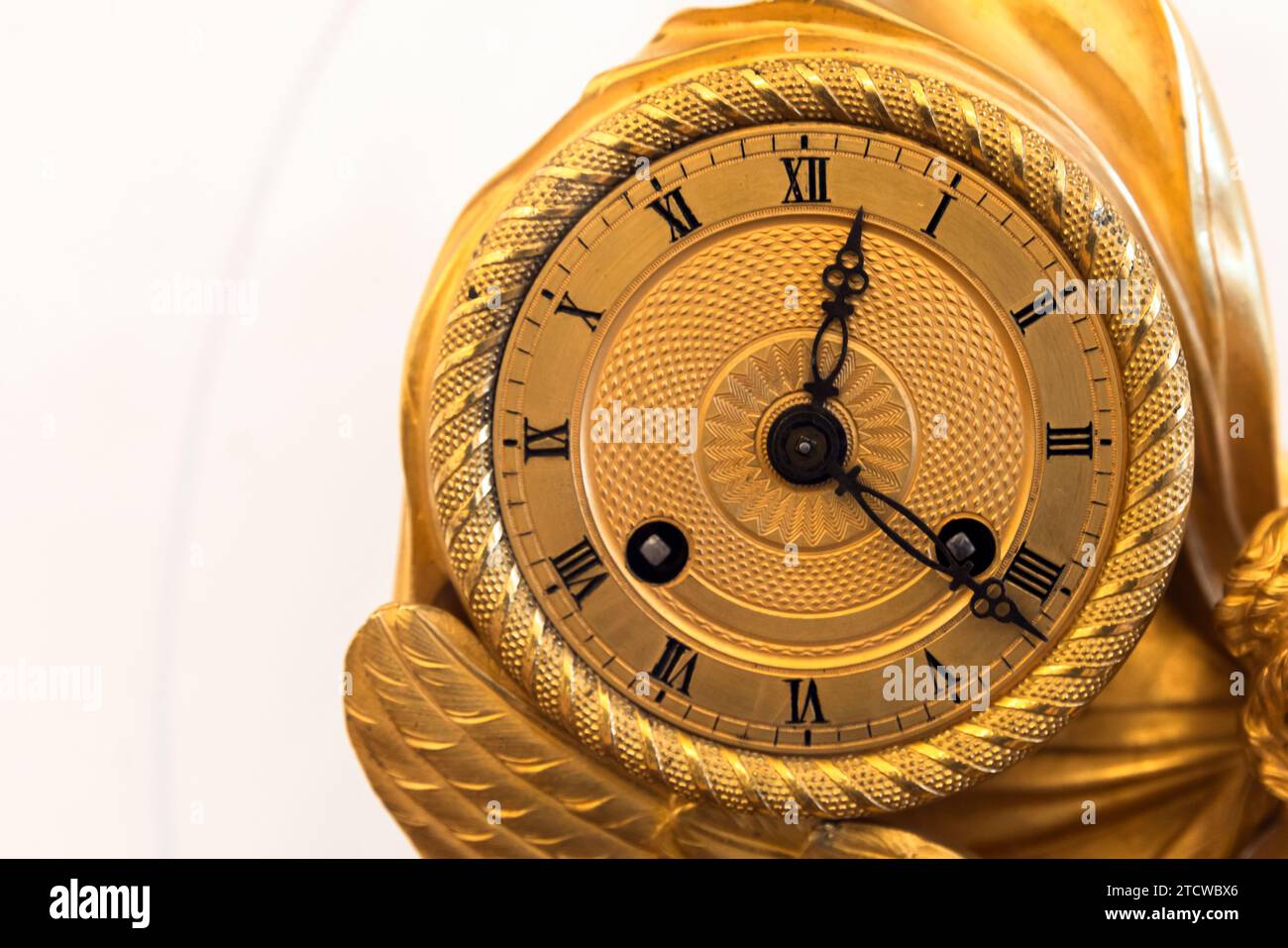 Ancient chiming mantel clock , close up photo, front view. Clock face ...