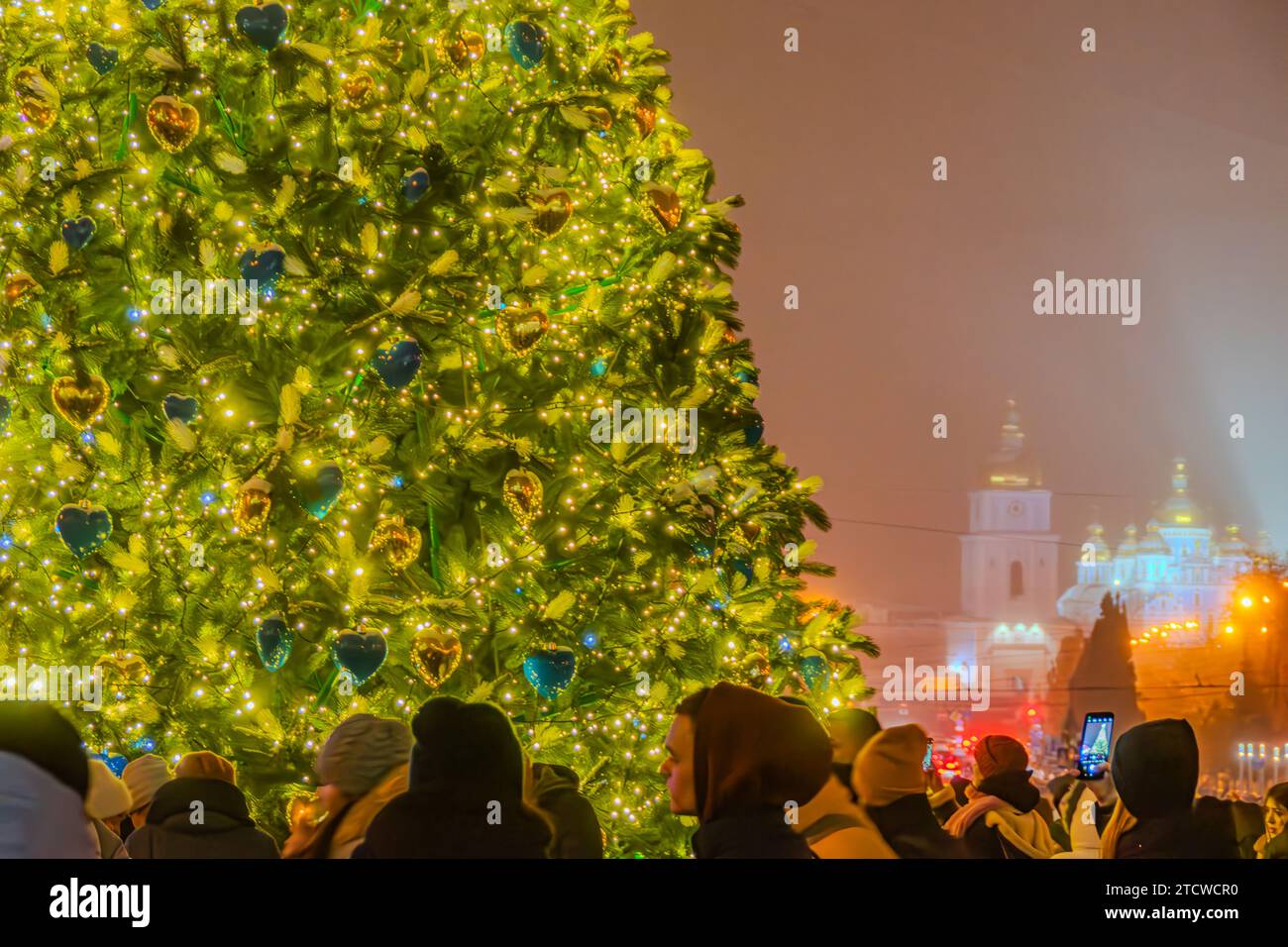 People on the square in Kiev Ukraine celebrating Christmas and New Year ...