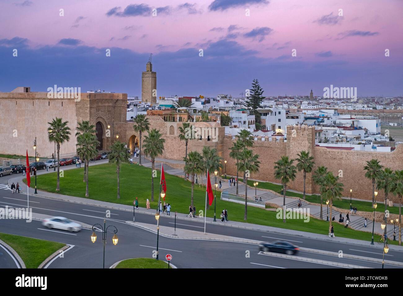 City walls of the Kasbah of the Udayas / Oudaias and main Almohad gate ...