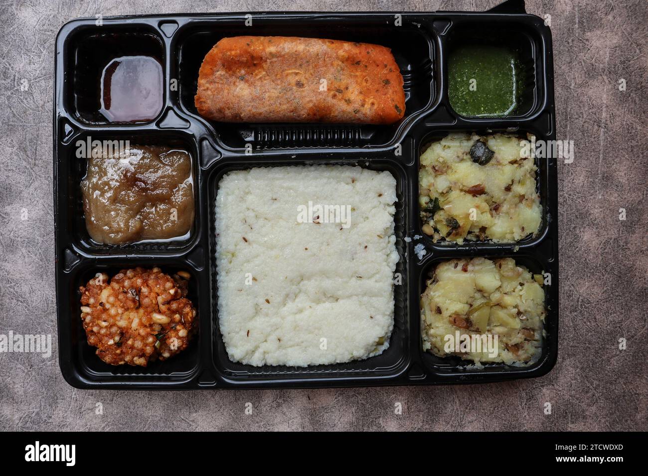 Indian UPwas thali, traditional fasting food platter or thaali. Farali ...