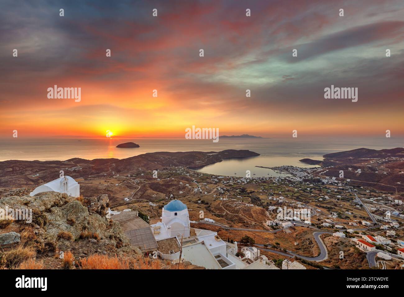 The sunrise from the churches Agia Barbara and Jesus Christ in Pano ...