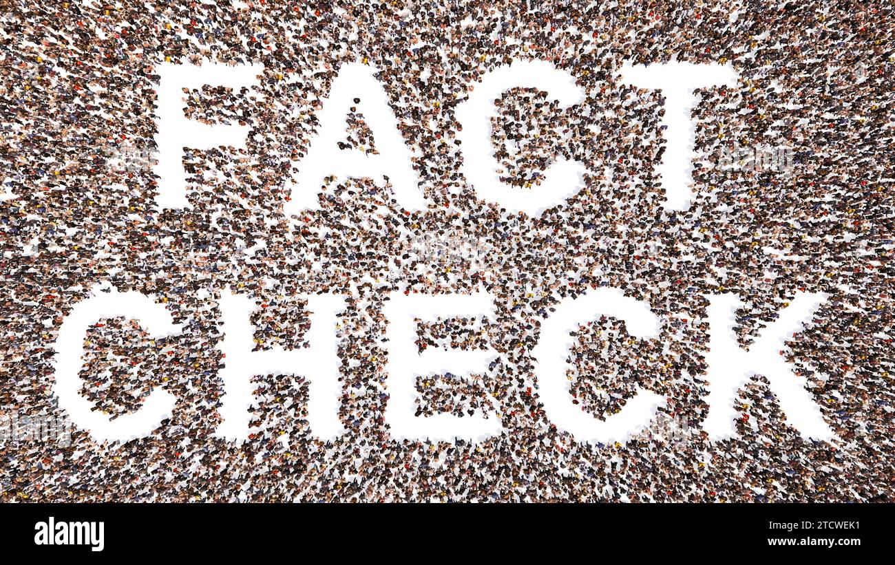 Conceptual community of people forming the words FACT CHECK. 3d ...
