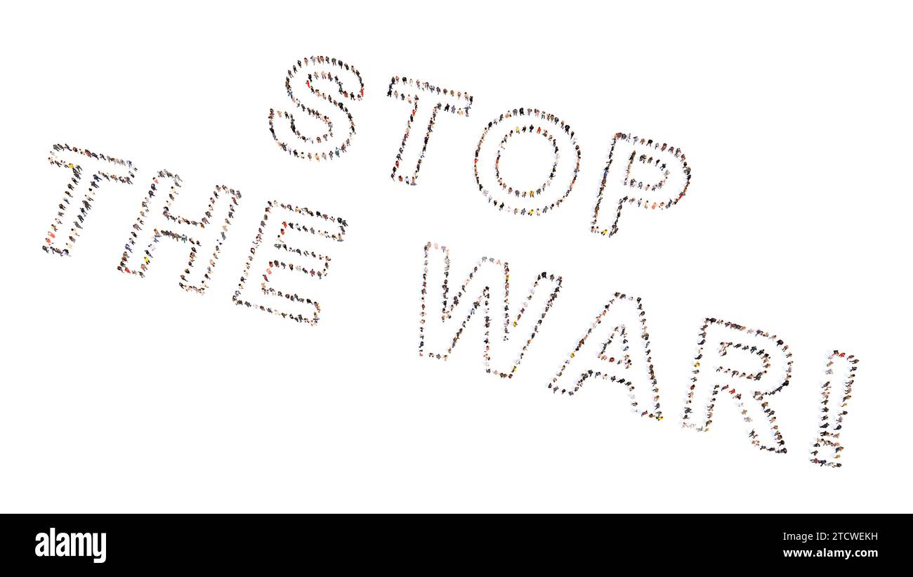 Concept conceptual large community of people forming STOP THE WAR ...
