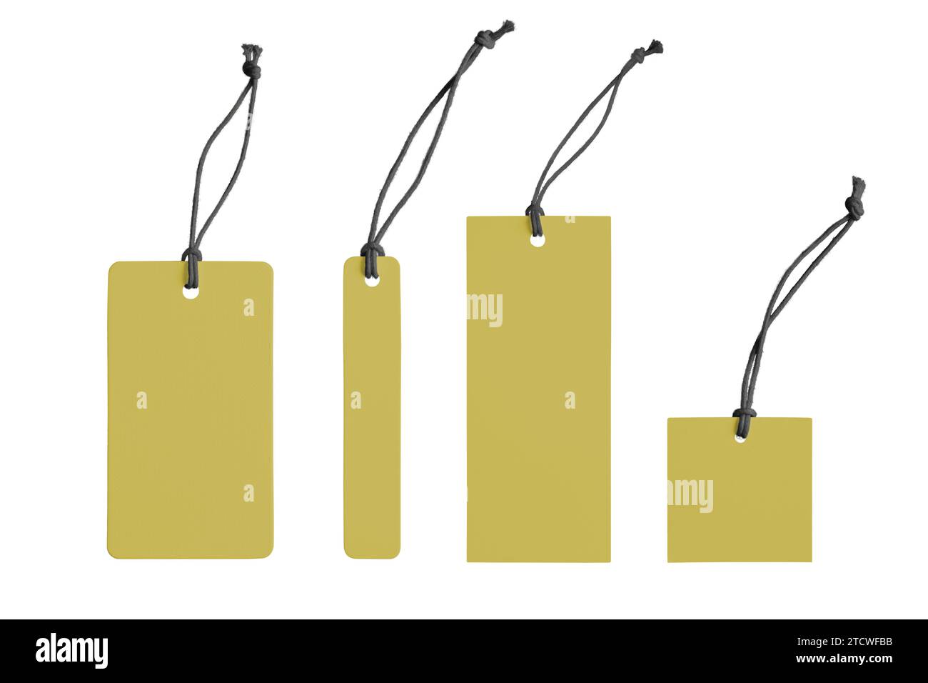 Various shape of blank yellow paper label or cloth tag set isolated on ...