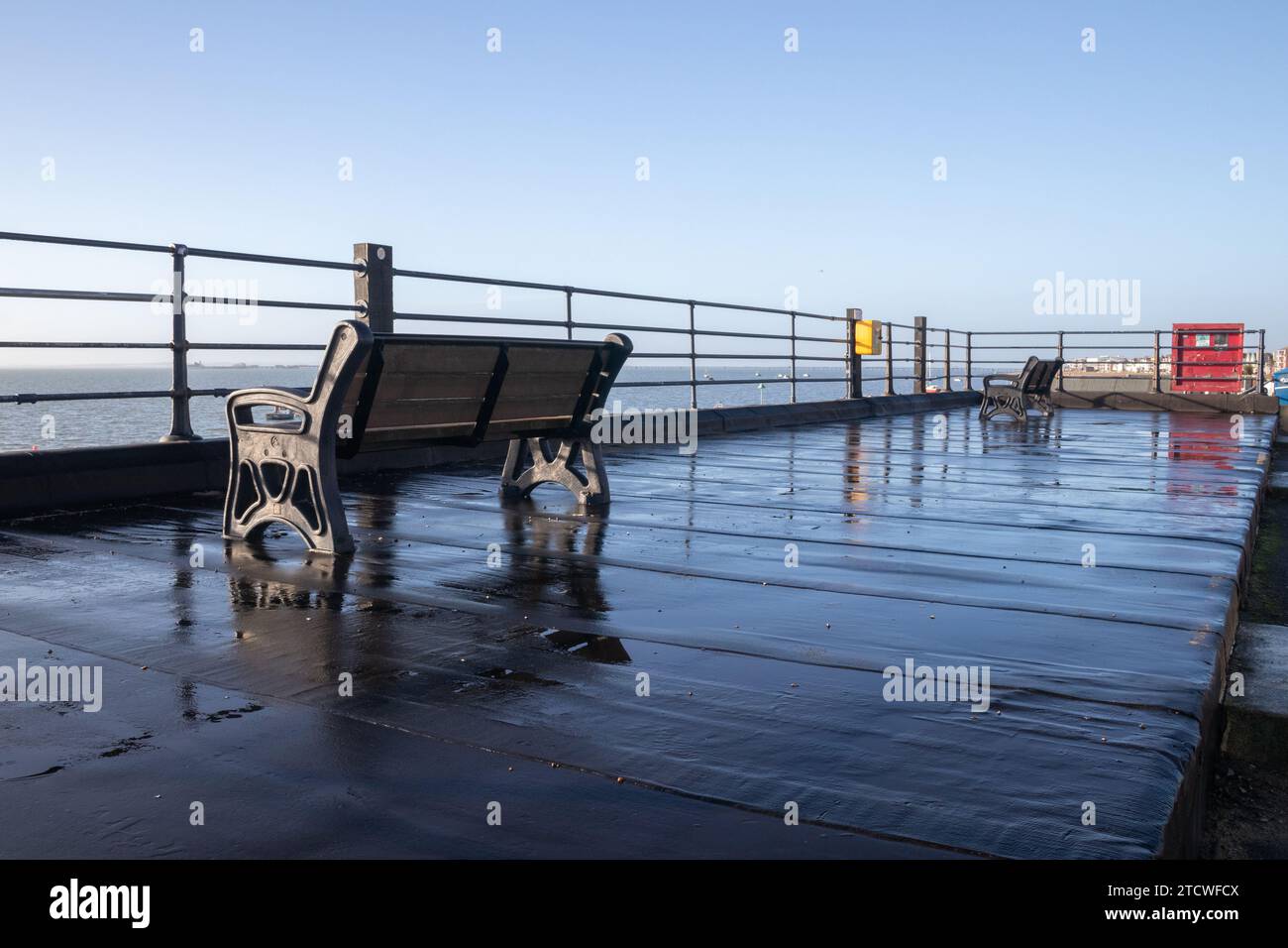 Benches along the promenade at Thorpe Bay, Essex, England, United ...