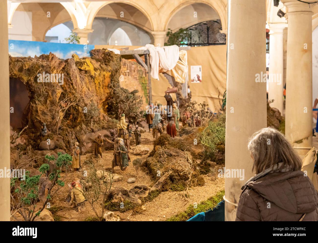 Figurines from a nativity scene displayed in the historic center of ...