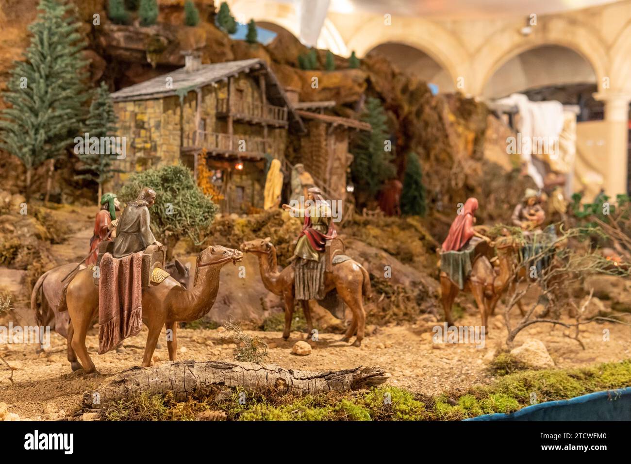 Figurines from a nativity scene displayed in the historic center of ...
